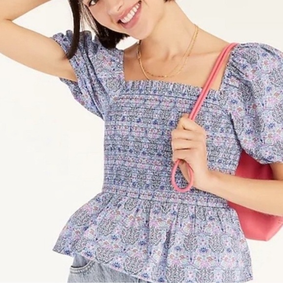 J. Crew | Tops | J Crew Liberty London Blue Purple Club Nouveau Floral ...